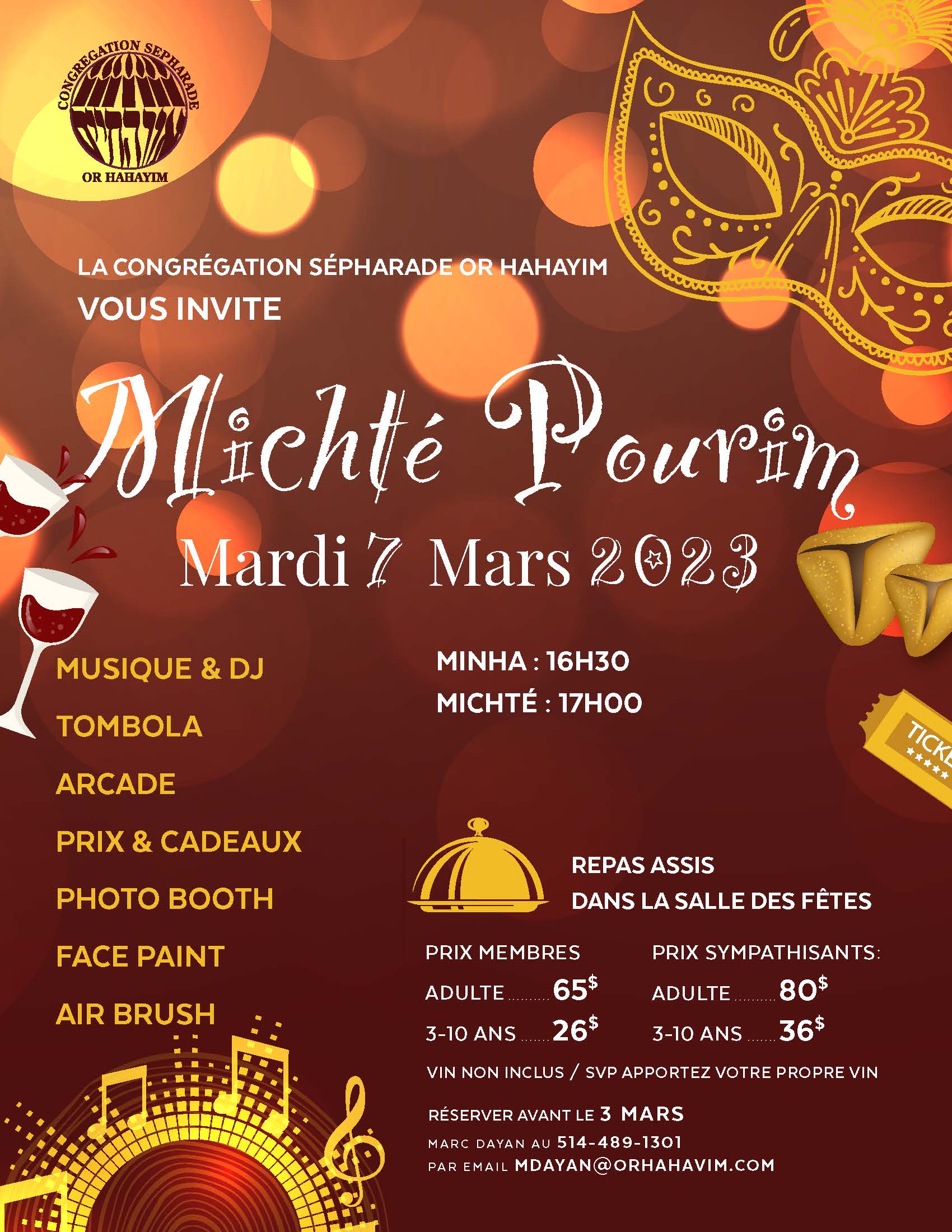 MICHTÉ DE POURIM 2023 - Congrégation Sépharade Or Hahayim
