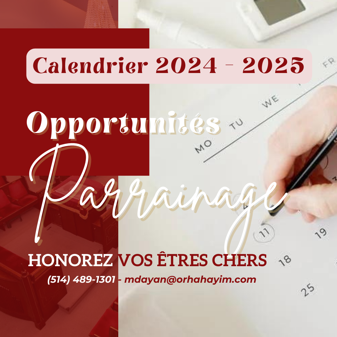 CALENDRIER 2024-2025 - Congrégation Sépharade Or Hahayim